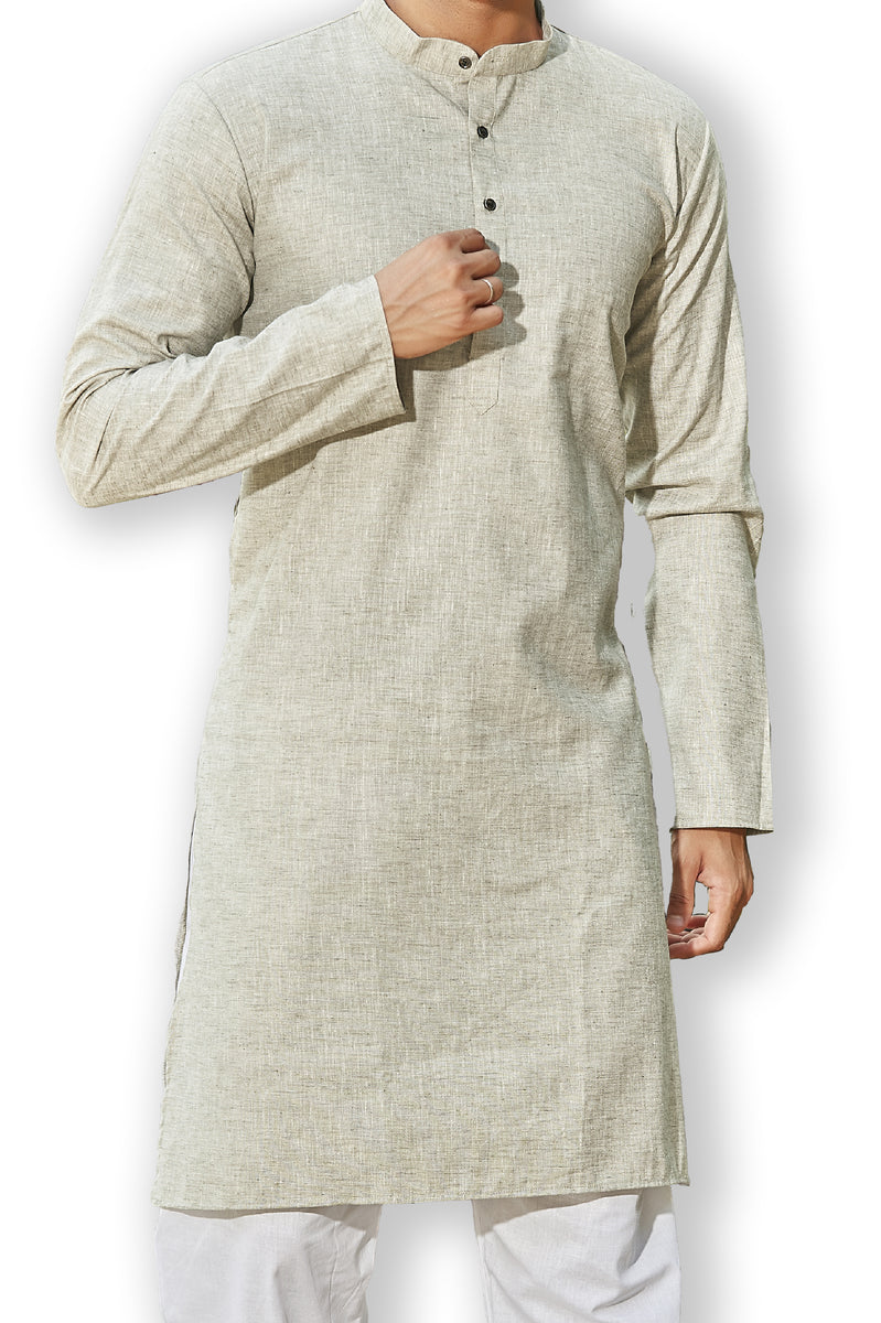 Classic Handcrafted Khaadi-slub Textured Cotton Rich Kurta, Olive, Reg ...