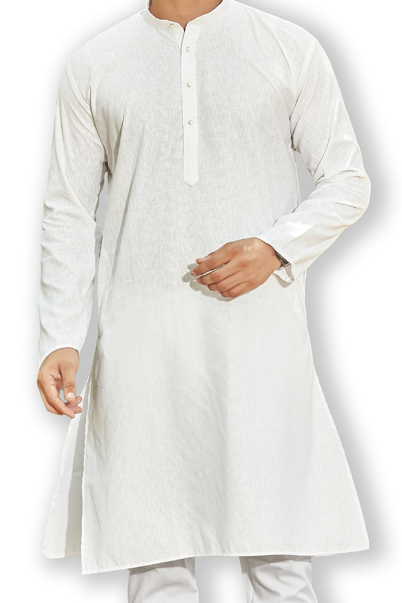 Classic Handcrafted Cotton Linen Slub Kurta, White, Regular Fit ...