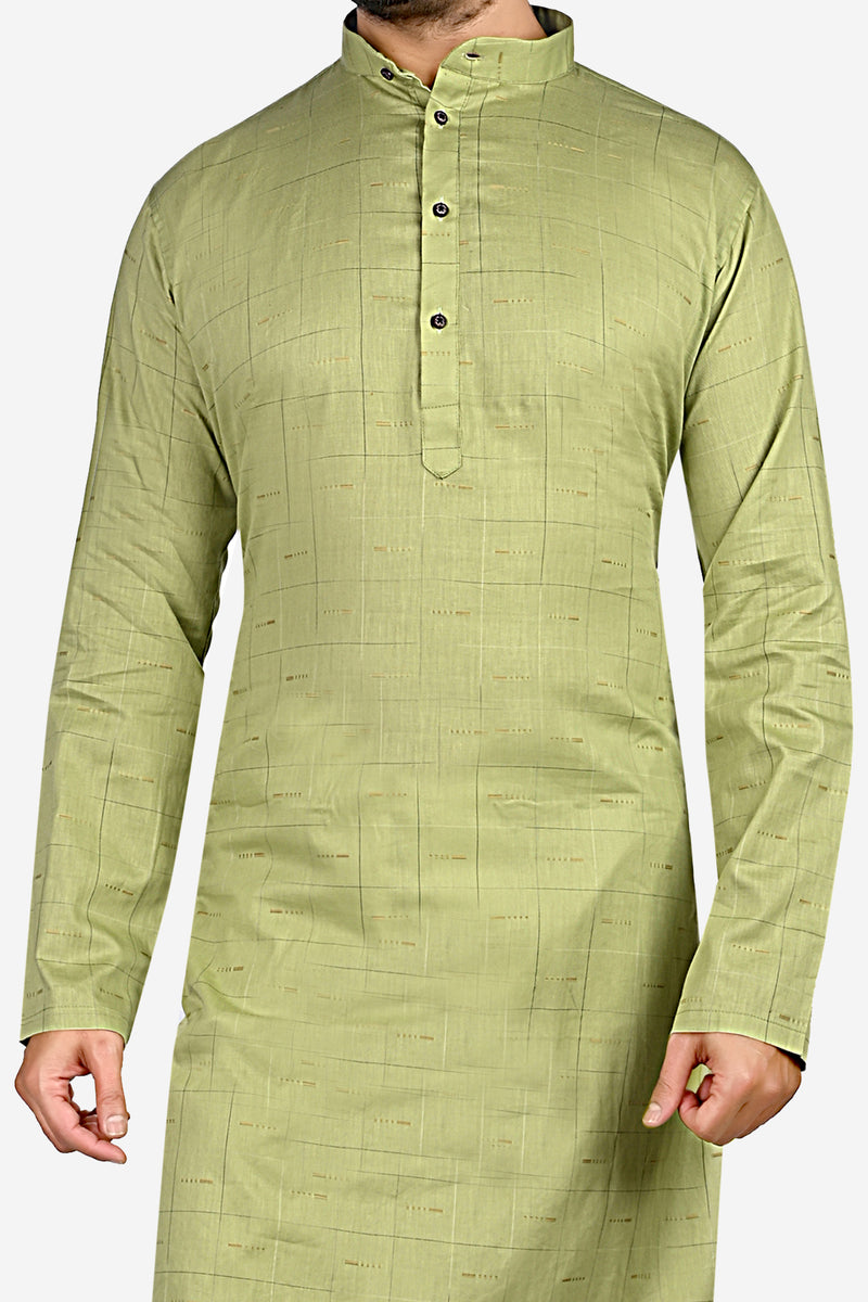 Classic Handcrafted Pure Cotton Twill weave Self Design Kurta, Pista G ...