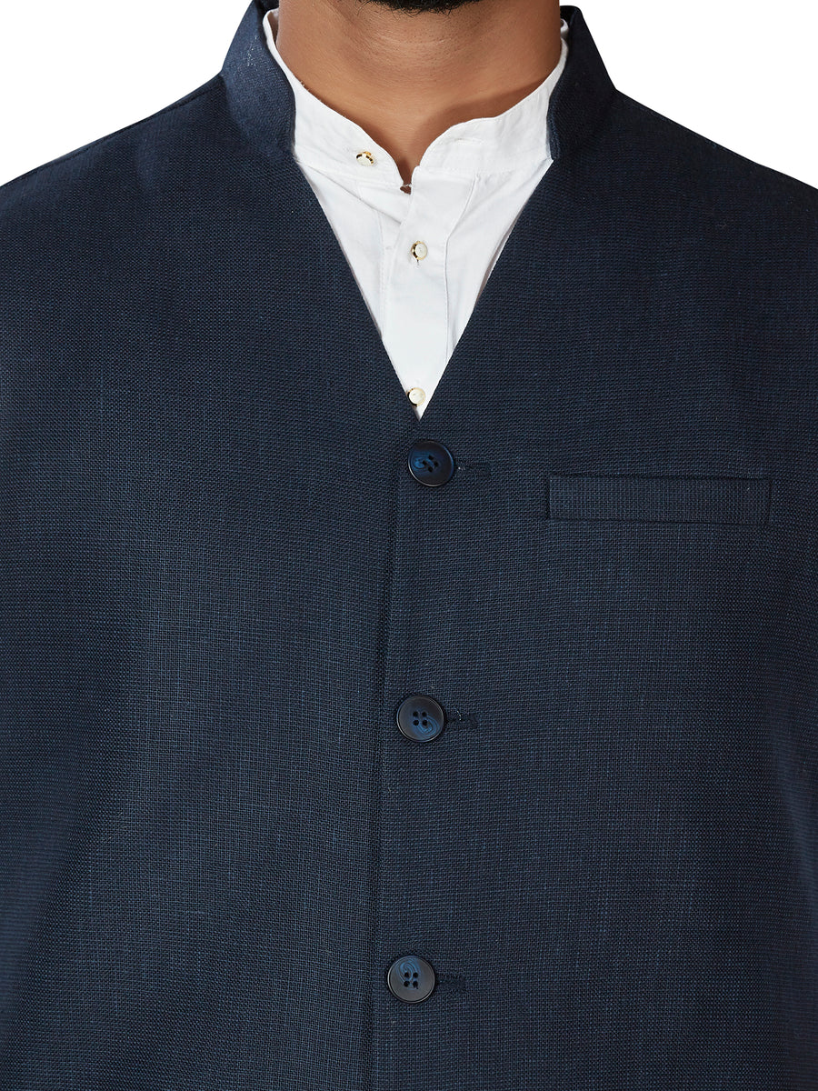 Premium Linen Blend Limited edition V-Neck Designer Nehru Jacket, Navy ...