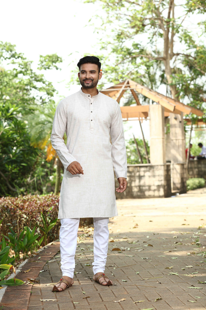 Classic Cotton Khaadi-slub Market City Kurta Pyjama set, Beige, Regula ...