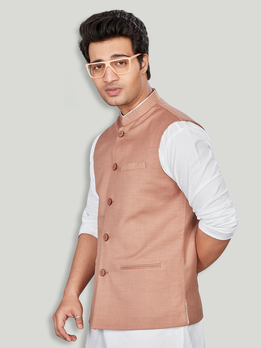 Premium Solid Limited edition Designer Nehru Jacket, Biscuit Brown, Re ...