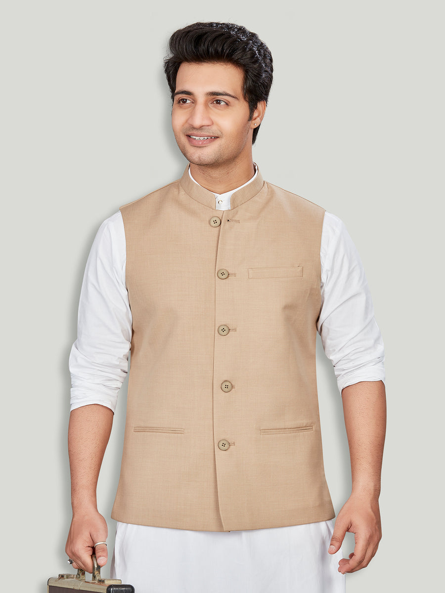 Premium Solid Limited edition Designer Nehru Jacket, Golden Beige, Reg ...