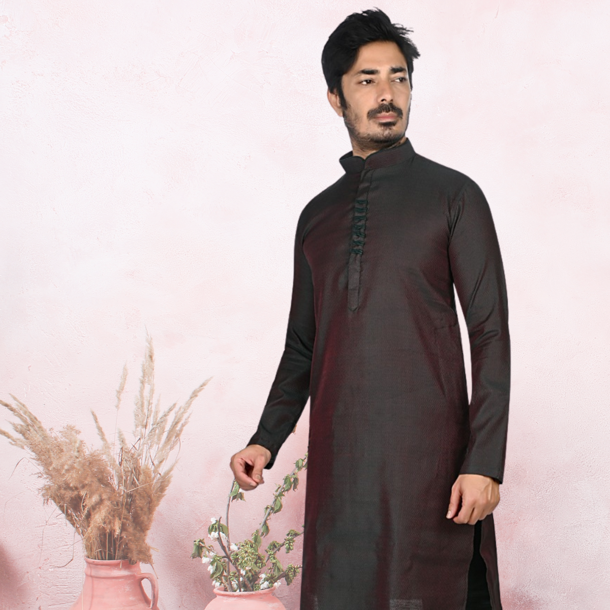 Classic Handcrafted Silk Premium Kurta with Designer Buttons, Bottle G ...