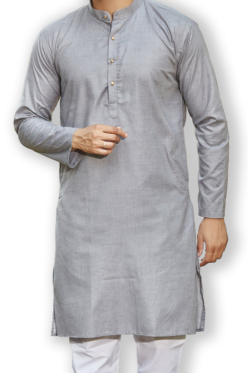 Classic Cotton Rich Slub Kurta Pyjama set, Grey, Slim Fit – Authentics