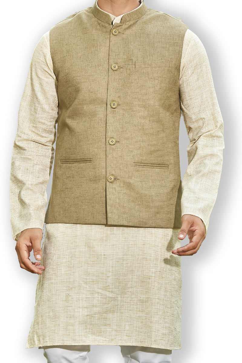 Classic Linen Blend Premium Nehru Jacket, Solid Golden, Regular Fit ...
