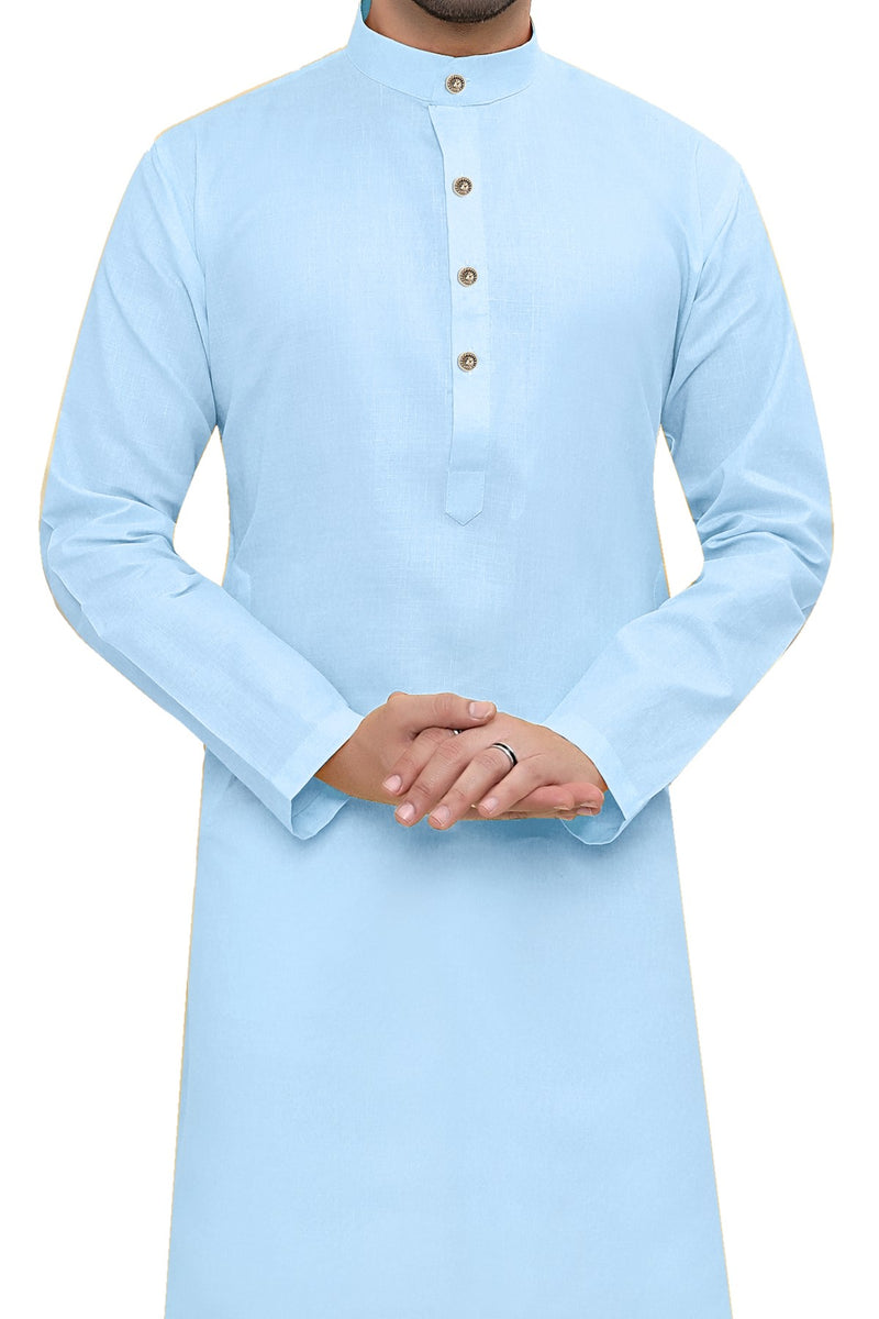 Classic Cotton Rich Kurta Pyjama set, Aqua Blue, Relaxed Fit – Authentics